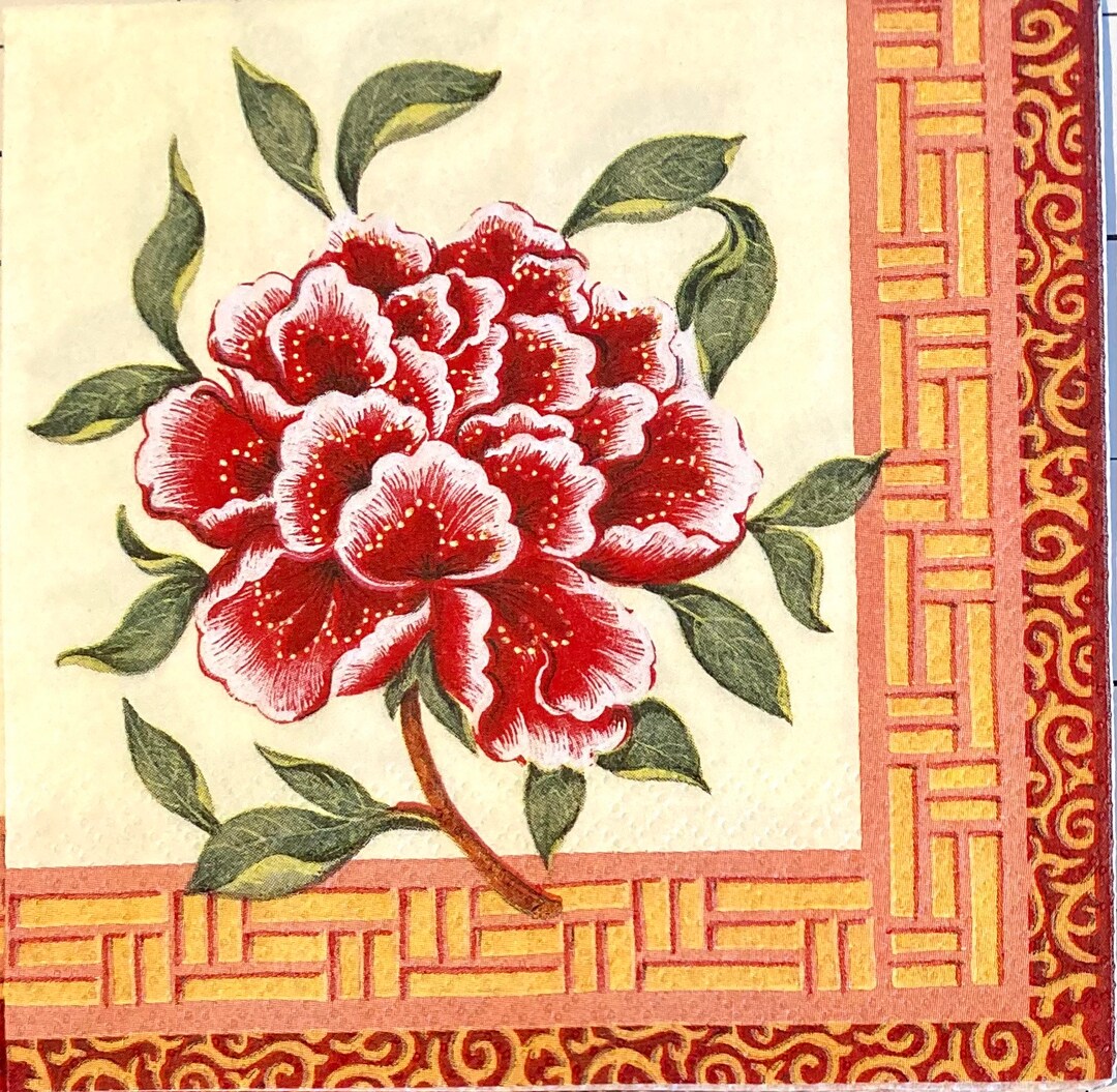 3 Decoupage Beverage Napkins, Chinese Peony Trellis, 10x10unfolded - Etsy