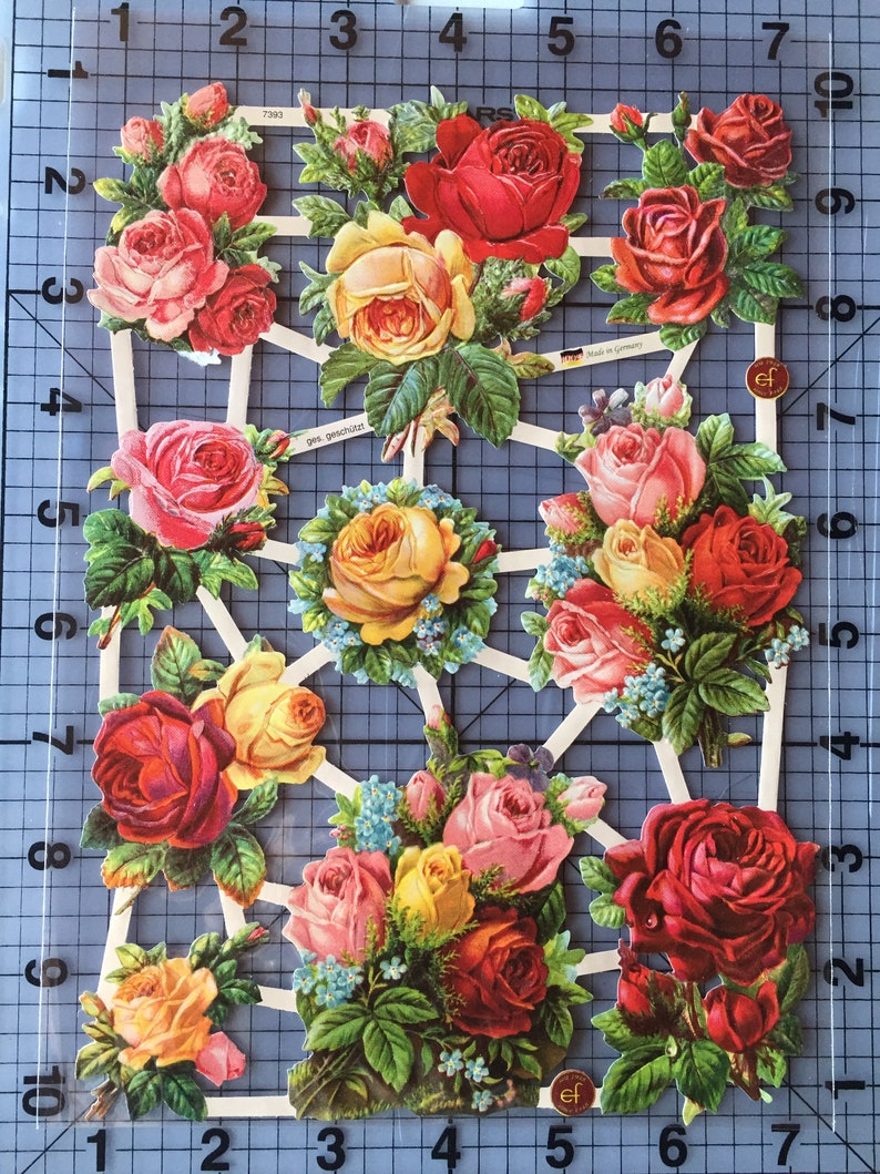SCRAP RELIEFS Ten Full Bloom Roses Flowers 1 Sheet 7393 - Etsy
