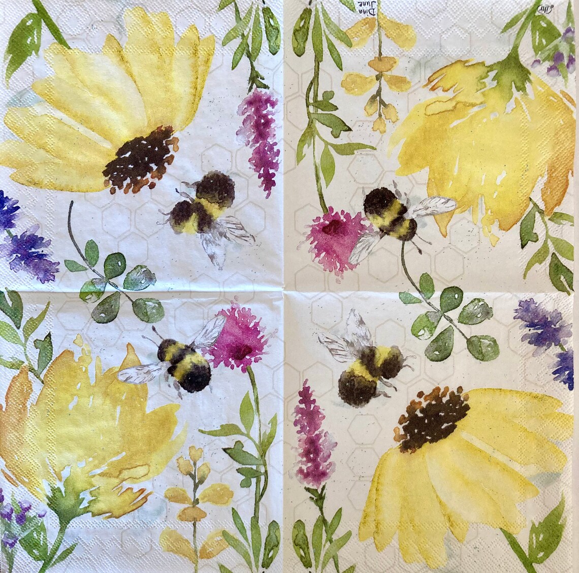 3 Decoupage Beverage Napkins Summer Bees 10 X 10 | Etsy