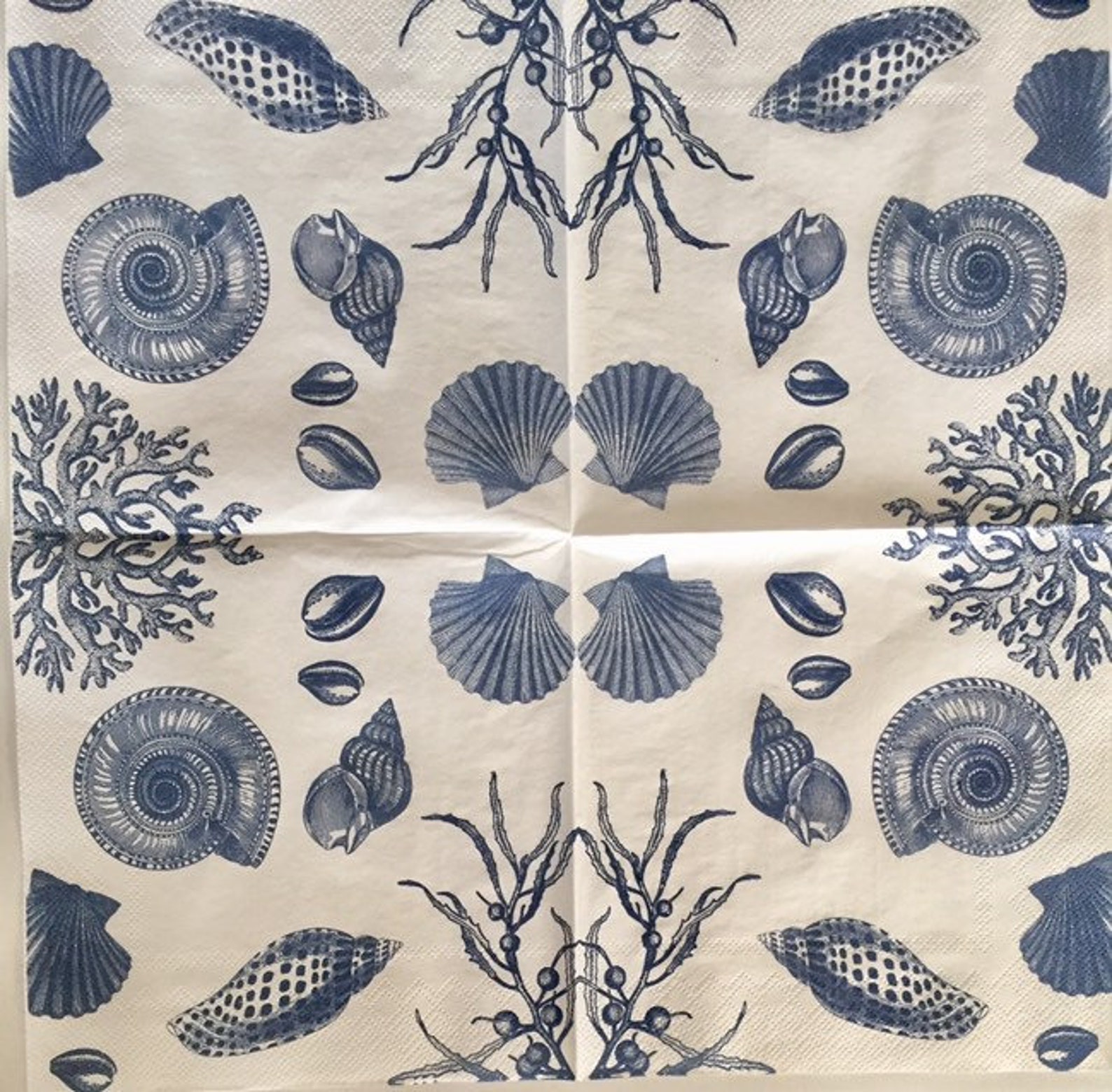 3 Decoupage Napkins Blue White Seashells Seaweed Coral - Etsy