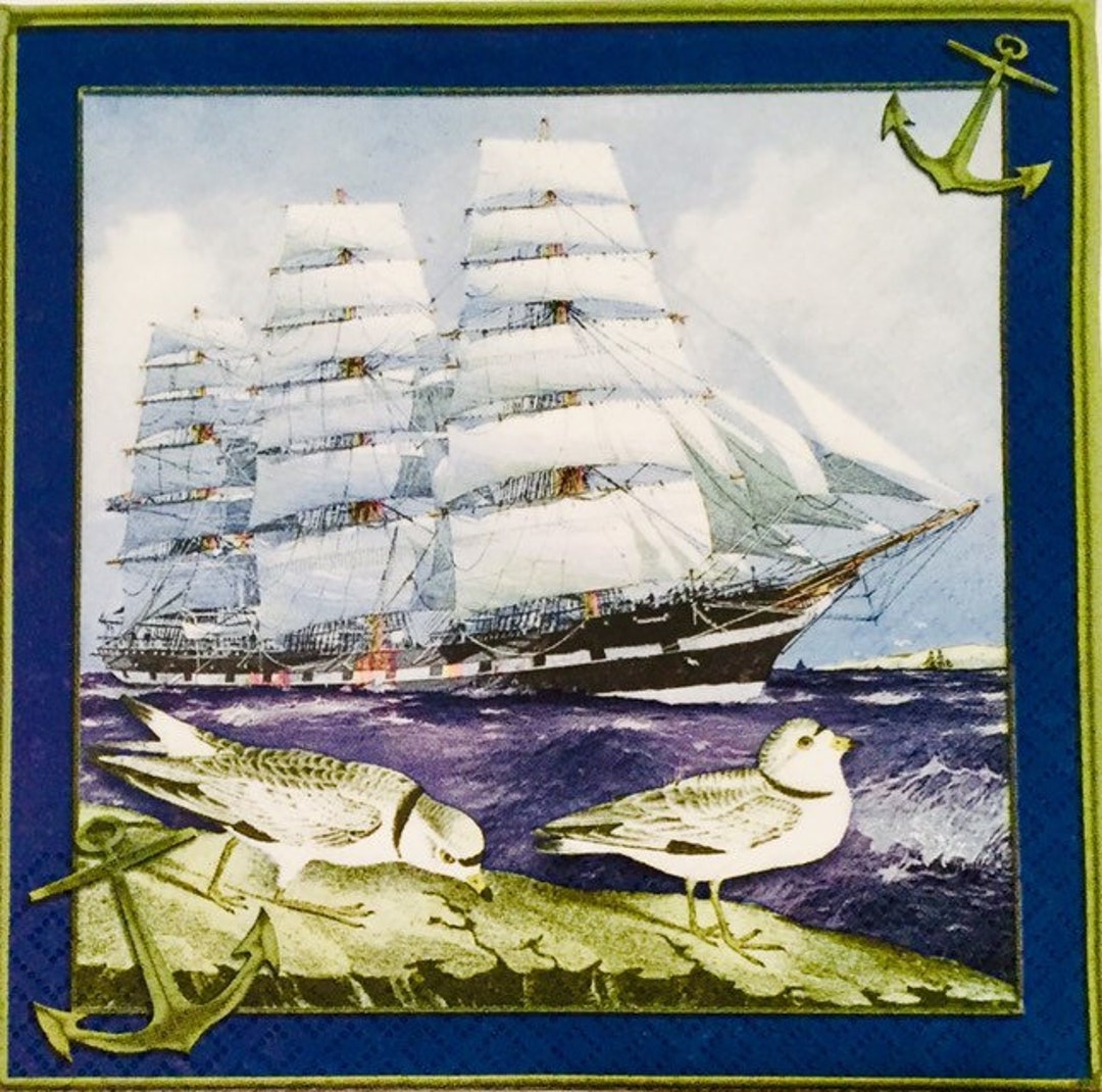 3 Decoupage Lunch Napkins, Windjammer Clipper Sailing Ship Ocean 13" X ...