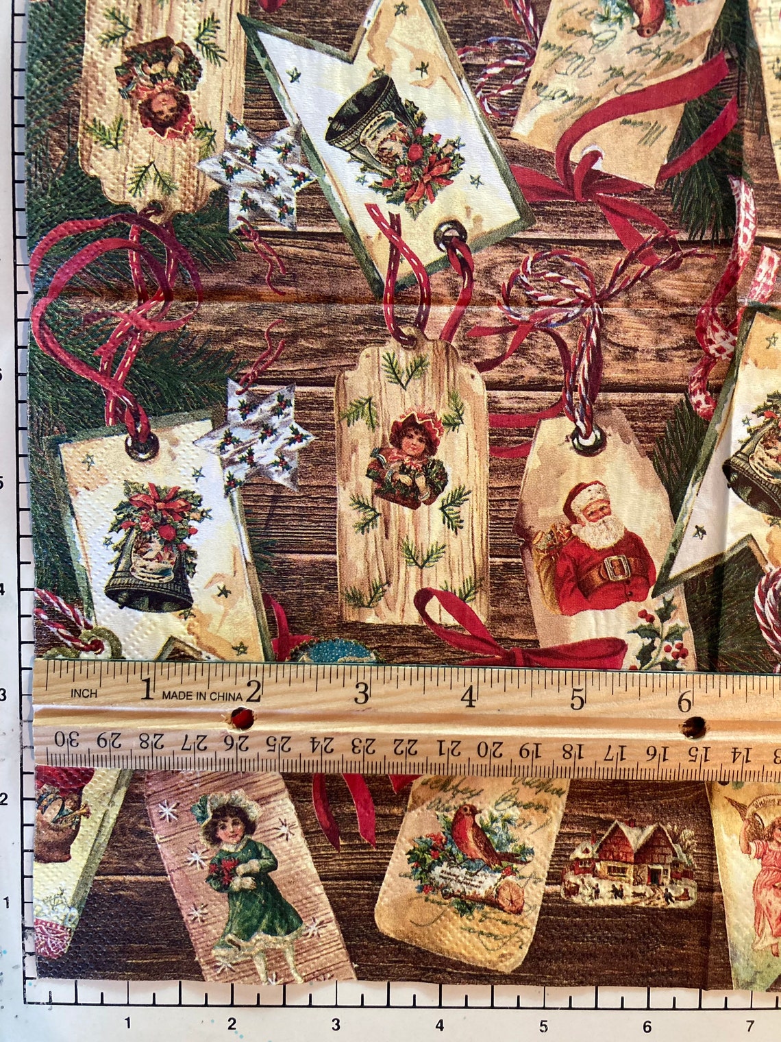 3 Decoupage Napkins, Vintage Christmas Greetings Gift Tags 13" X 13 ...