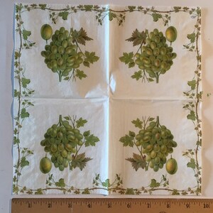 3 Decoupage Beverage Napkins, Green Grapes Leaves Harvest 10" X 10 ...