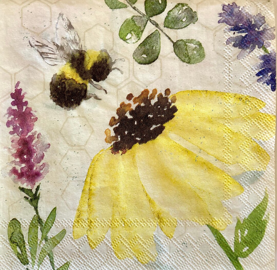 3 Decoupage Beverage Napkins, Summer Bees, 10" X 10" Unfolded - Etsy
