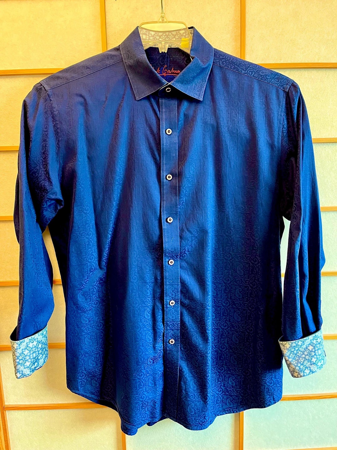 Robert Graham Dark Royal Blue Subtle Paisley Design Flip Cuff Button-up ...