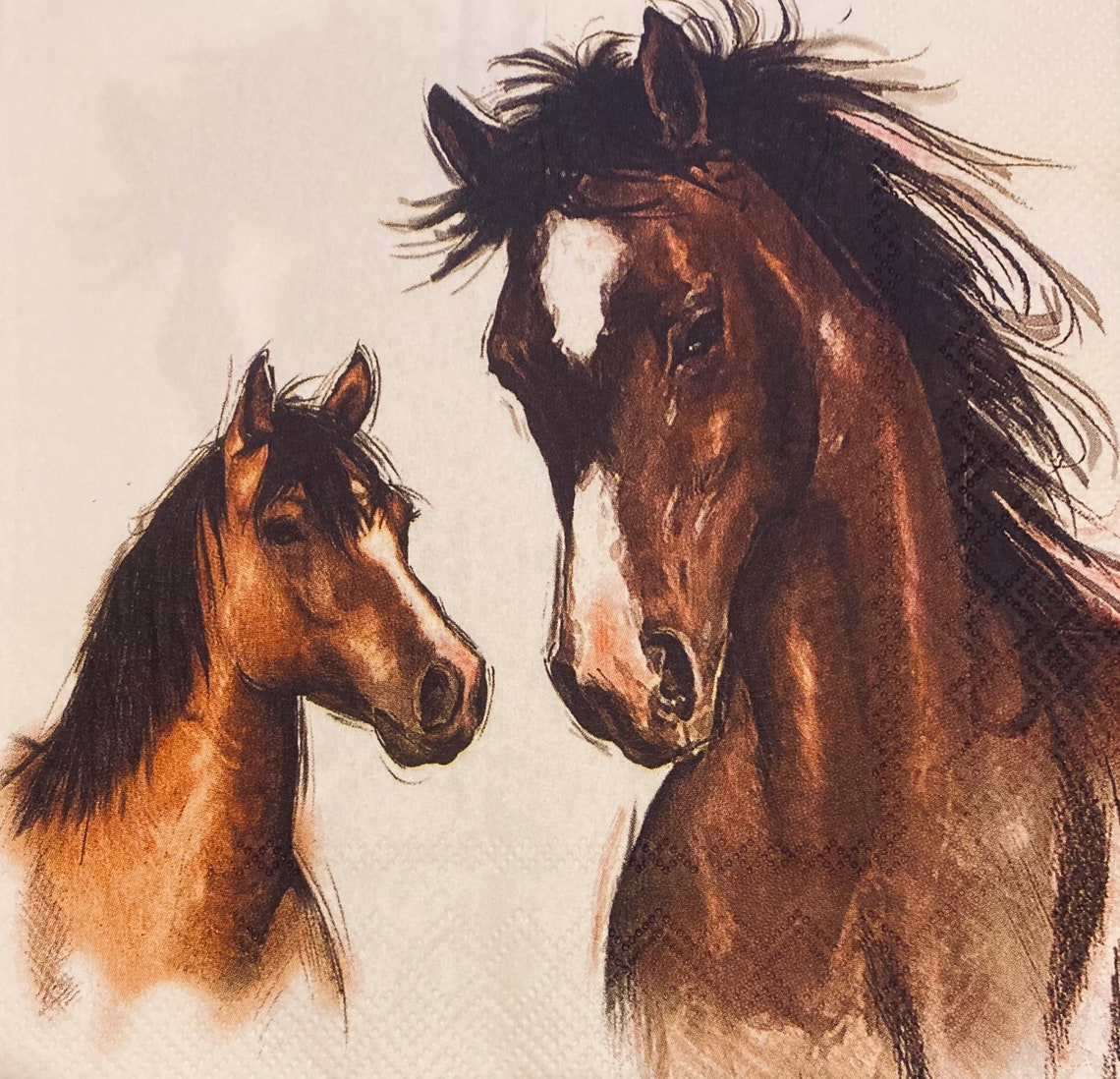 3 Decoupage Napkins, Horse Mare Amy With Foal Lucy, 13" X 13" Unfolded ...