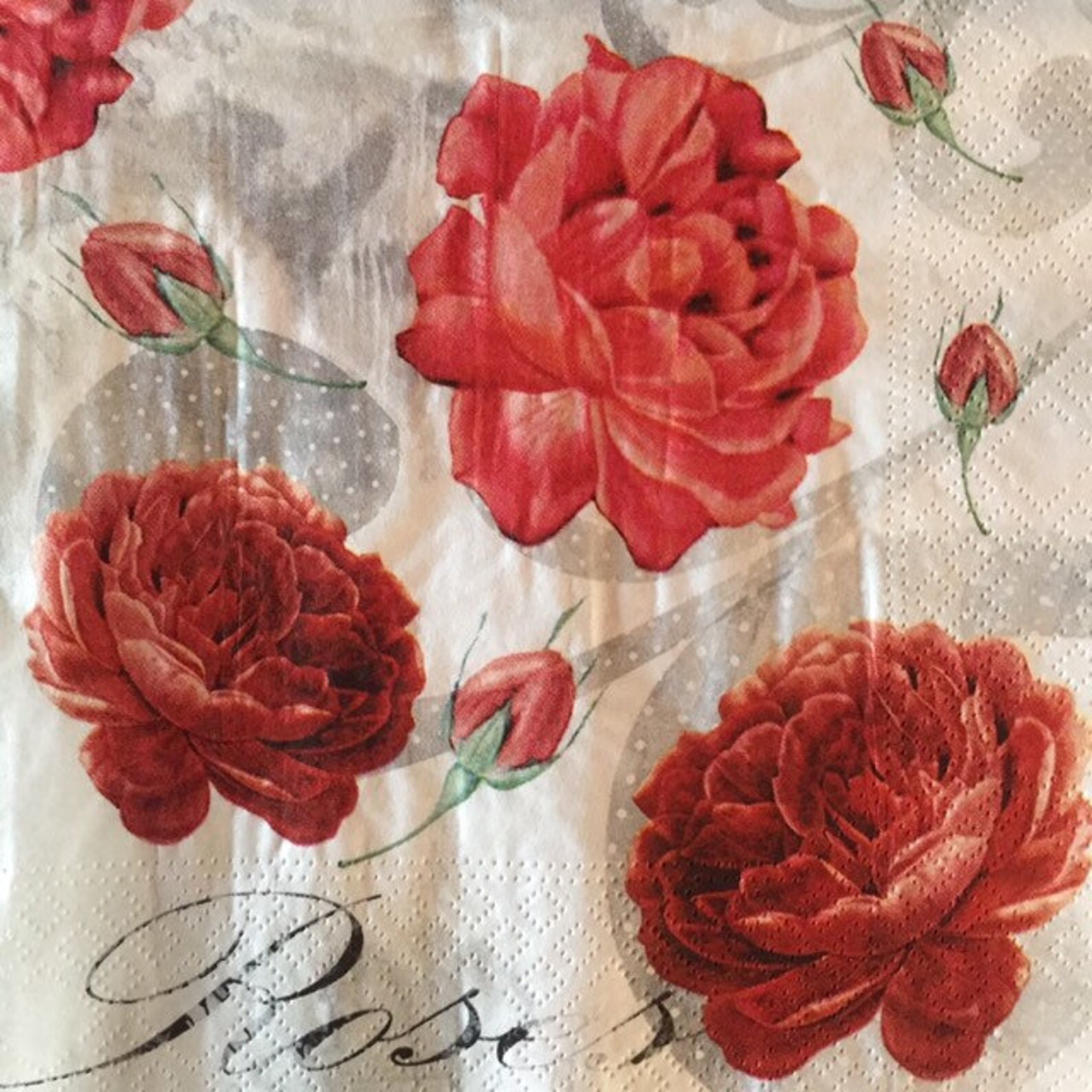 3 Decoupage Napkins, Beautiful Red Roses Garden Design 13" X 13 ...