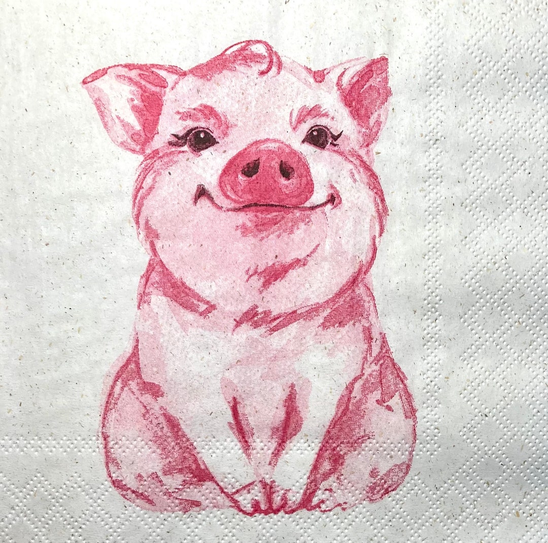 3 Decoupage Napkins, Fasana Happy Pink Pig, 13 X 13 Unfolded - Etsy