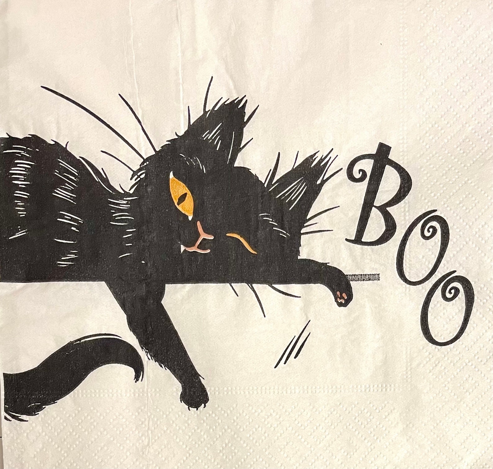 3 Decoupage Napkins, Halloween Boo Black Cat, 13" X 13" Unfolded - Etsy