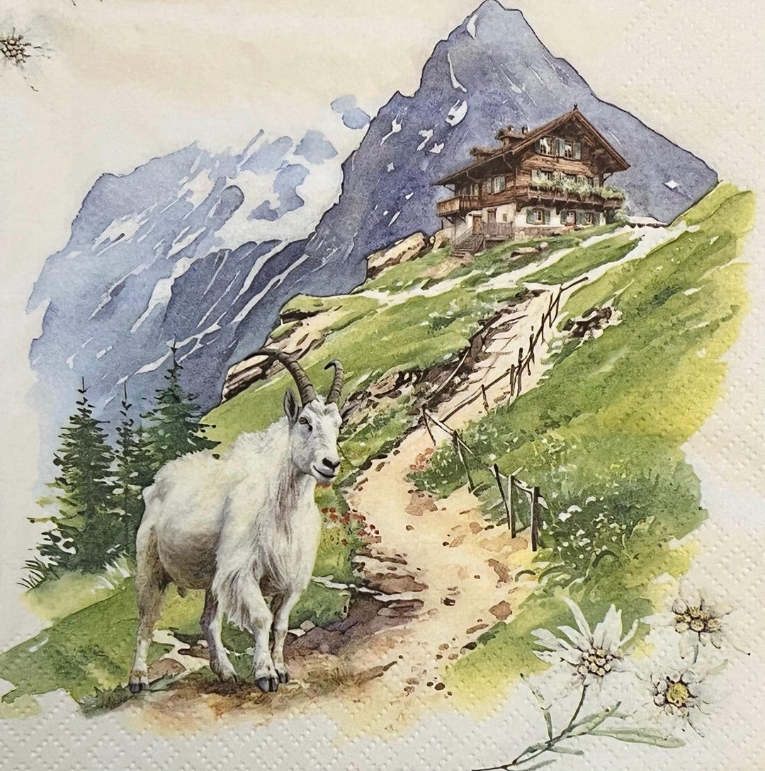 3 Decoupage Napkins, Standing Mountain Goat Alps Mountains 13" X 13 ...