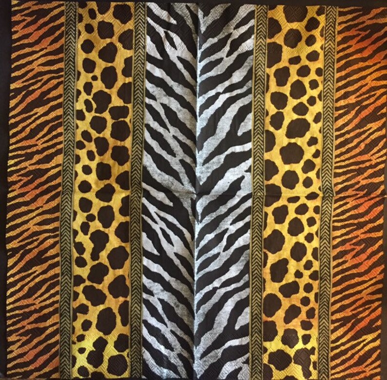 3 Decoupage Napkins, Animal Fur Print Gold Pattern, 13" X 13" Unfolded ...