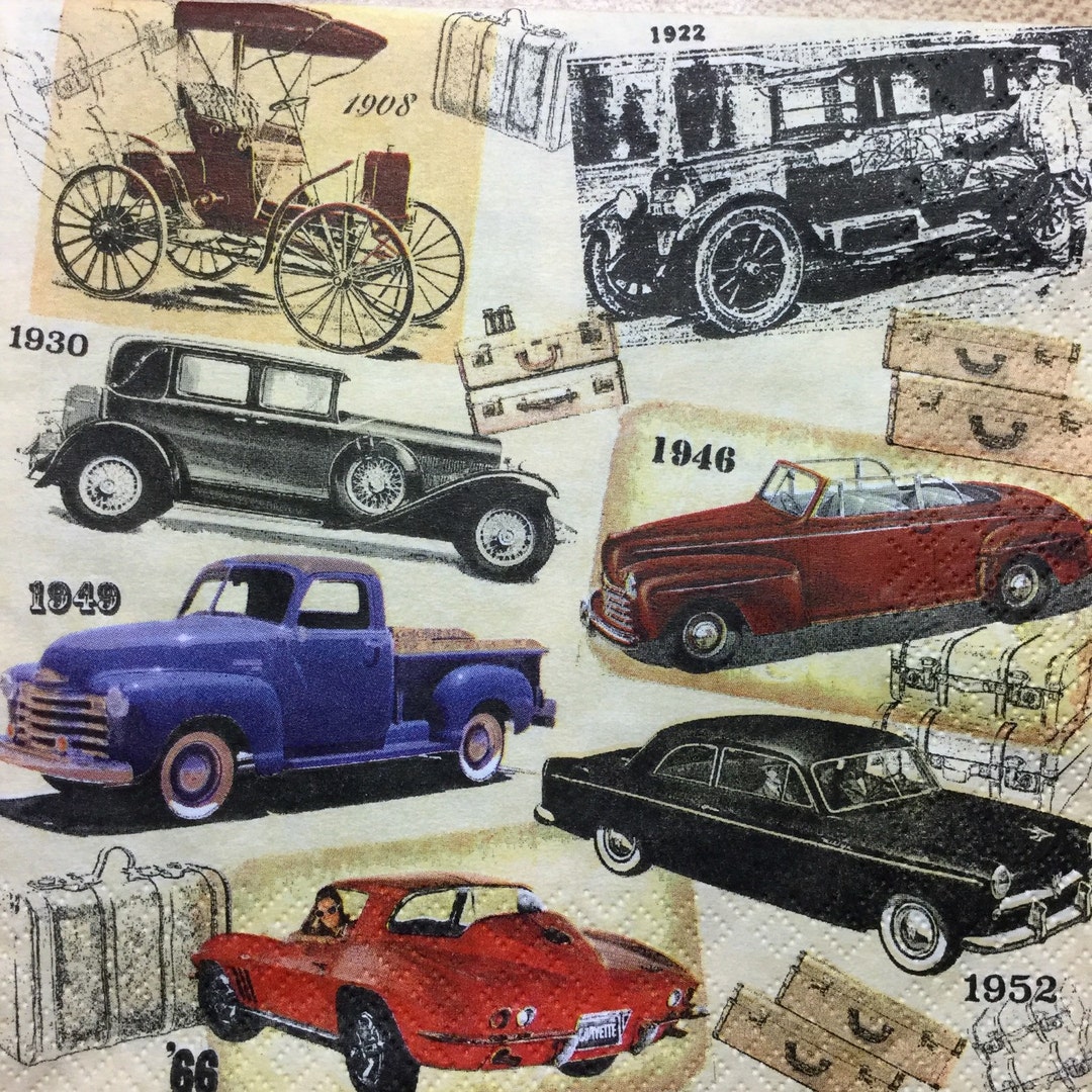 3 Decoupage Napkins, Vintage Classic Cars, 13" X 13" Unfolded - Etsy