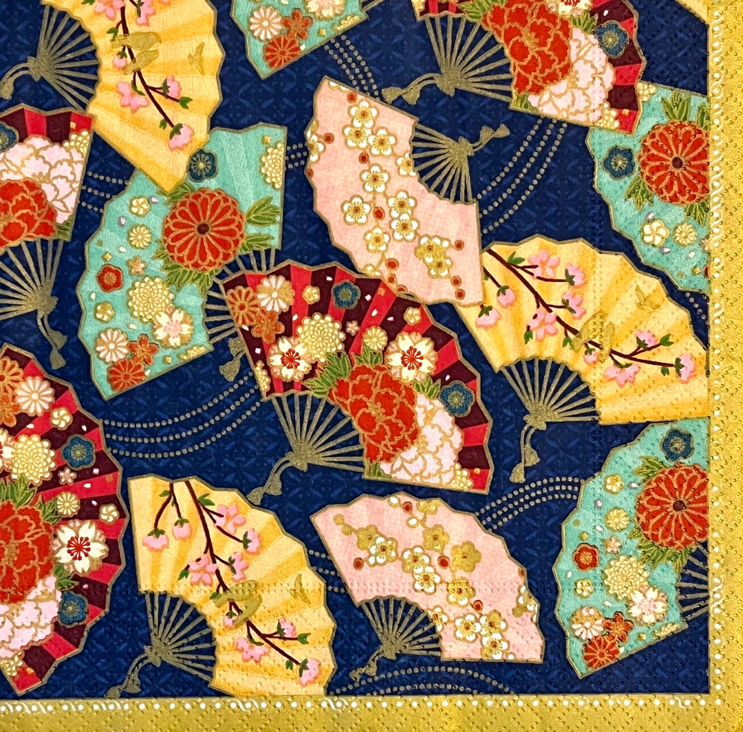 3 Decoupage Napkins, Kyoto Japan Beautiful Fans, 13" X 13" Unfolded - Etsy