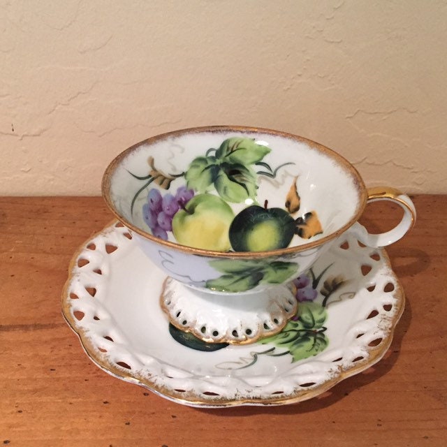 Vintage Fine Bone China HB Japan Hand Painted Footed Tea Cup - Etsy
