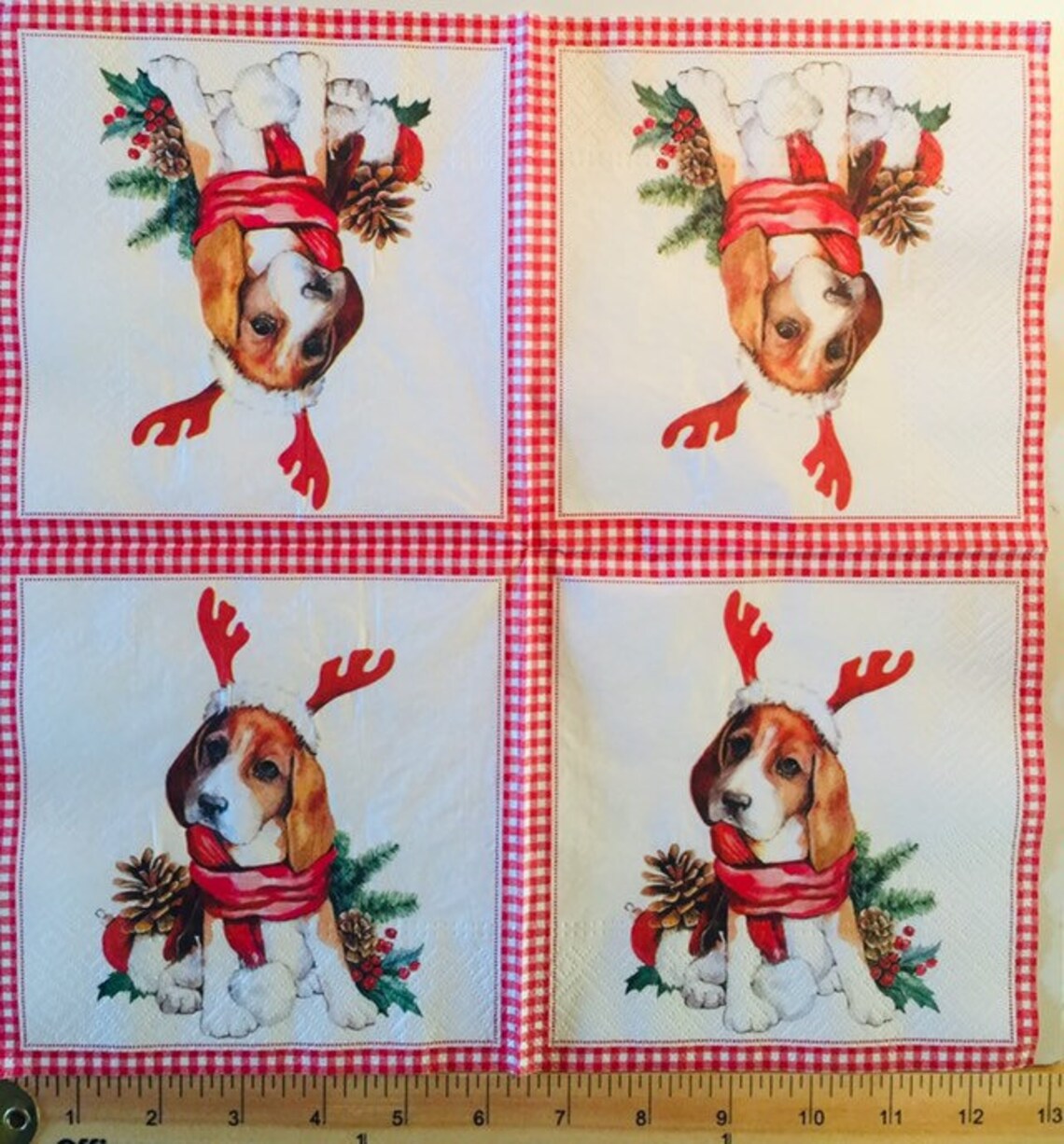 3 Decoupage Luncheon Napkins, Christmas Beagle Dog 13" X 13" Unfolded ...