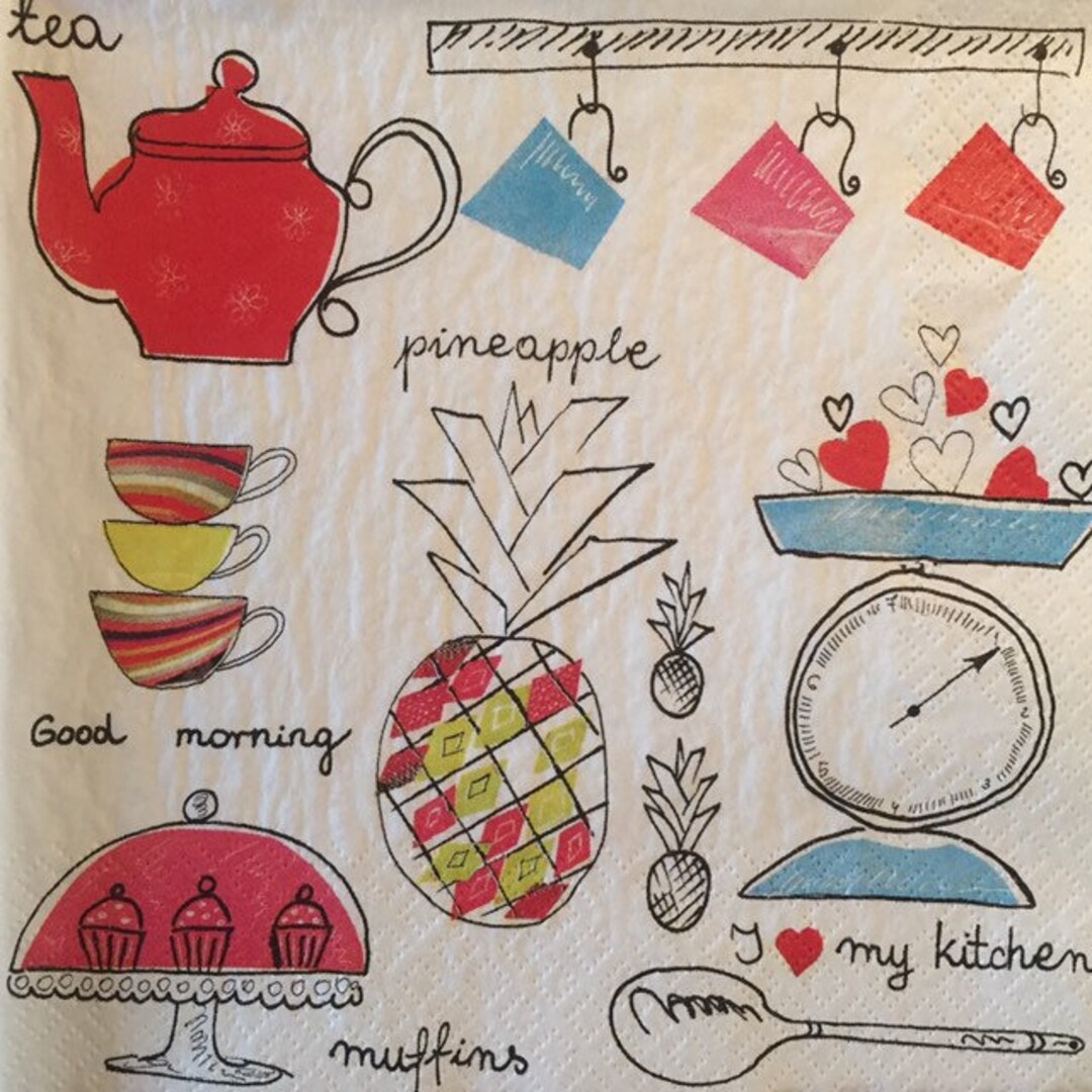 3 Decoupage Napkins, Good Morning Happy Kitchen , 13" X 13" Unfolded - Etsy