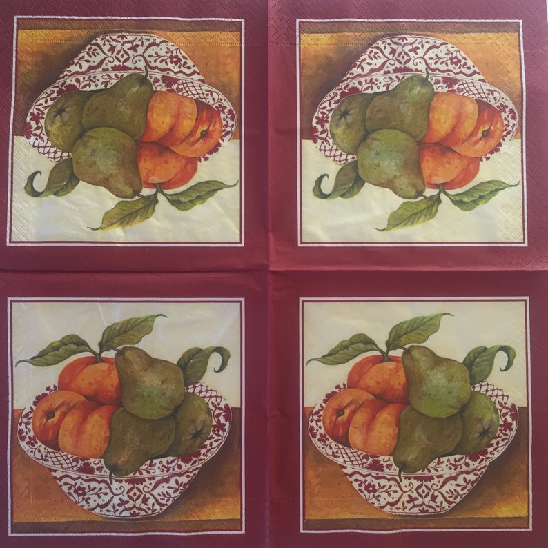 3 Decoupage Napkins, Pears Peaches Fruit Bowl 13" X 13" Unfolded - Etsy