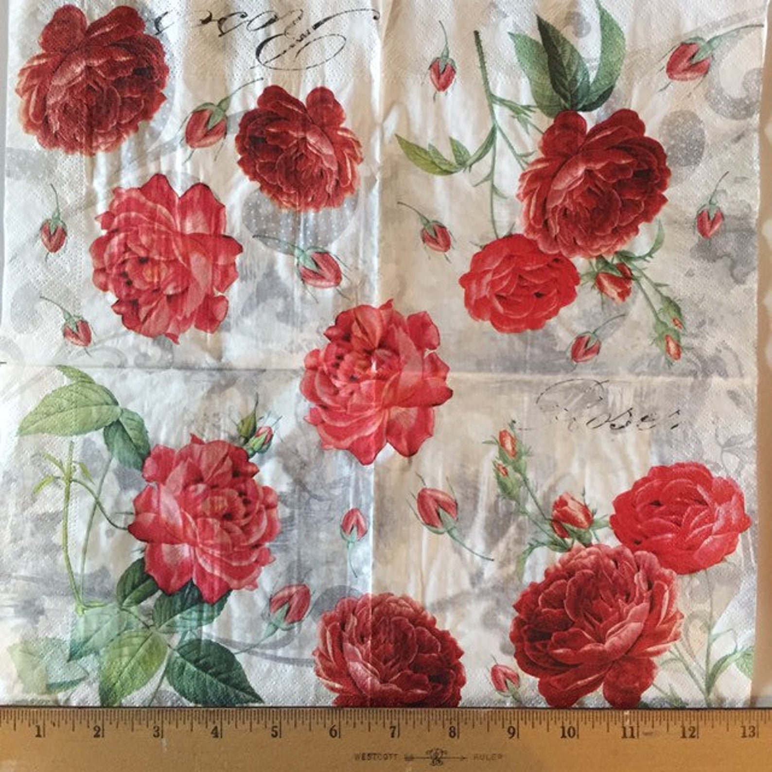 3 Decoupage Napkins, Beautiful Red Roses Garden Design 13" X 13 ...