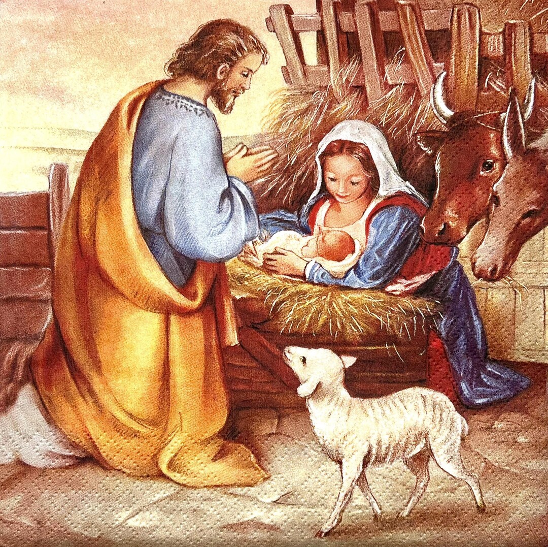 3 Decoupage Napkins - Holy Family Nativity Jesus is Born, 13" X 13 ...