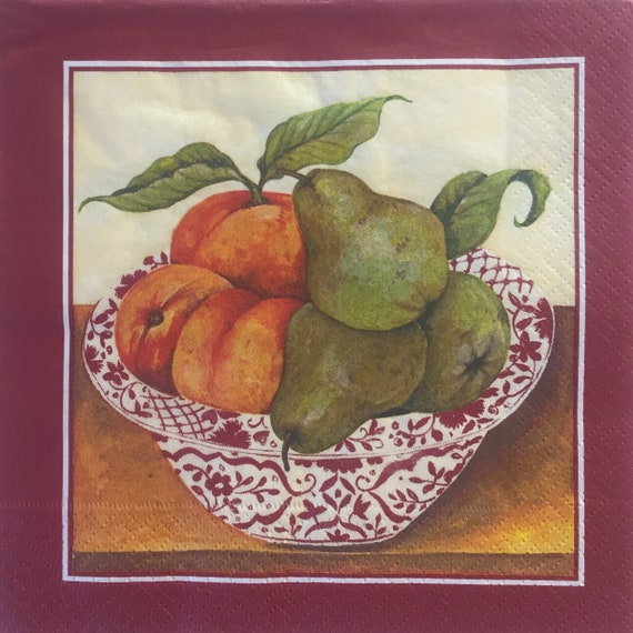 3 Decoupage Napkins Pears Peaches Fruit Bowl 13 X | Etsy