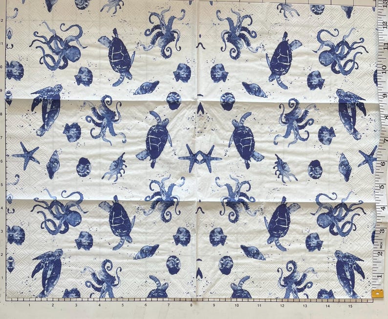 3 Decoupage Hostess Napkins, Blue Ocean Sea Life Under the Sea, 16" X ...