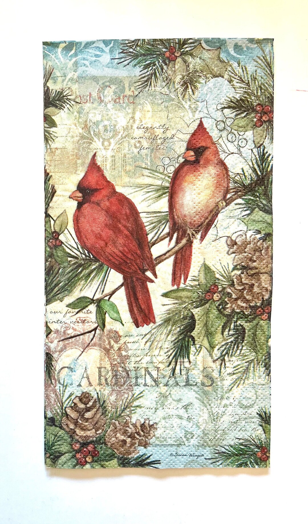 3 Decoupage Hostess Napkins, Two Winter Red Cardinal Birds Field Guide ...