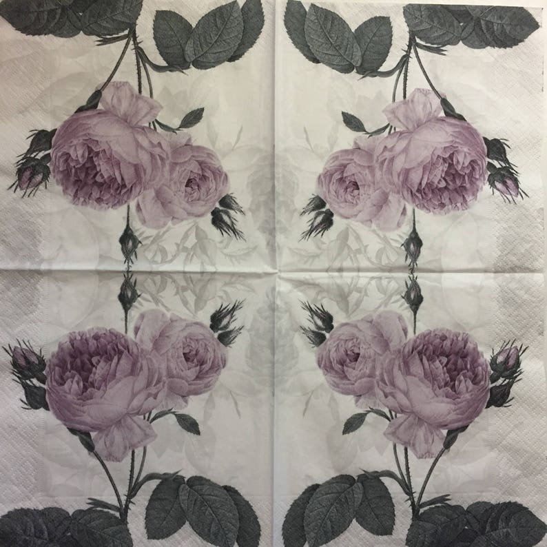 3 Decoupage Napkins, Sagen Vintage Pale Purple Roses Blooms 13" X 13 ...