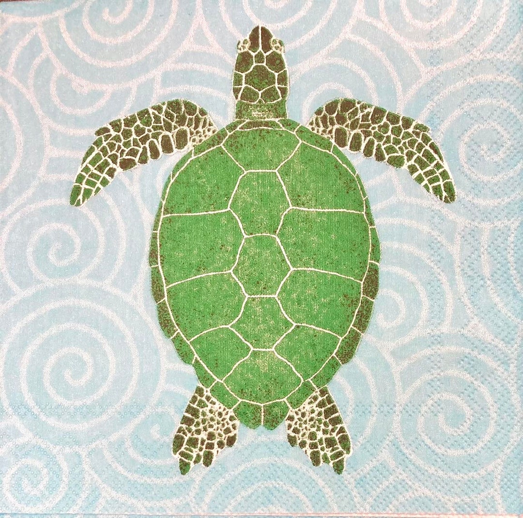 3 Decoupage Beverage Napkins, Green Sea Turtle 10" X 10" Unfolded - Etsy
