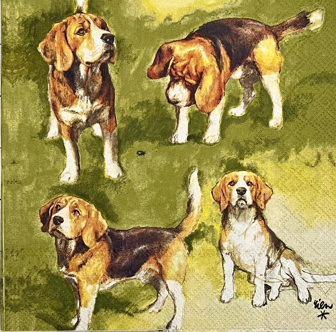 3 Decoupage Napkins, Rien Beagle Dogs, 13" X 13" Unfolded - Etsy