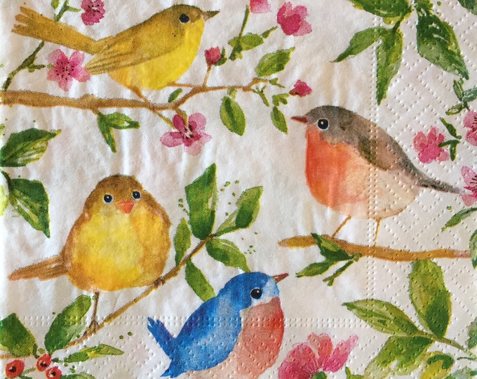 3 Decoupage Napkins, Colorful Spring Birds, 13" X 13" Unfolded - Etsy