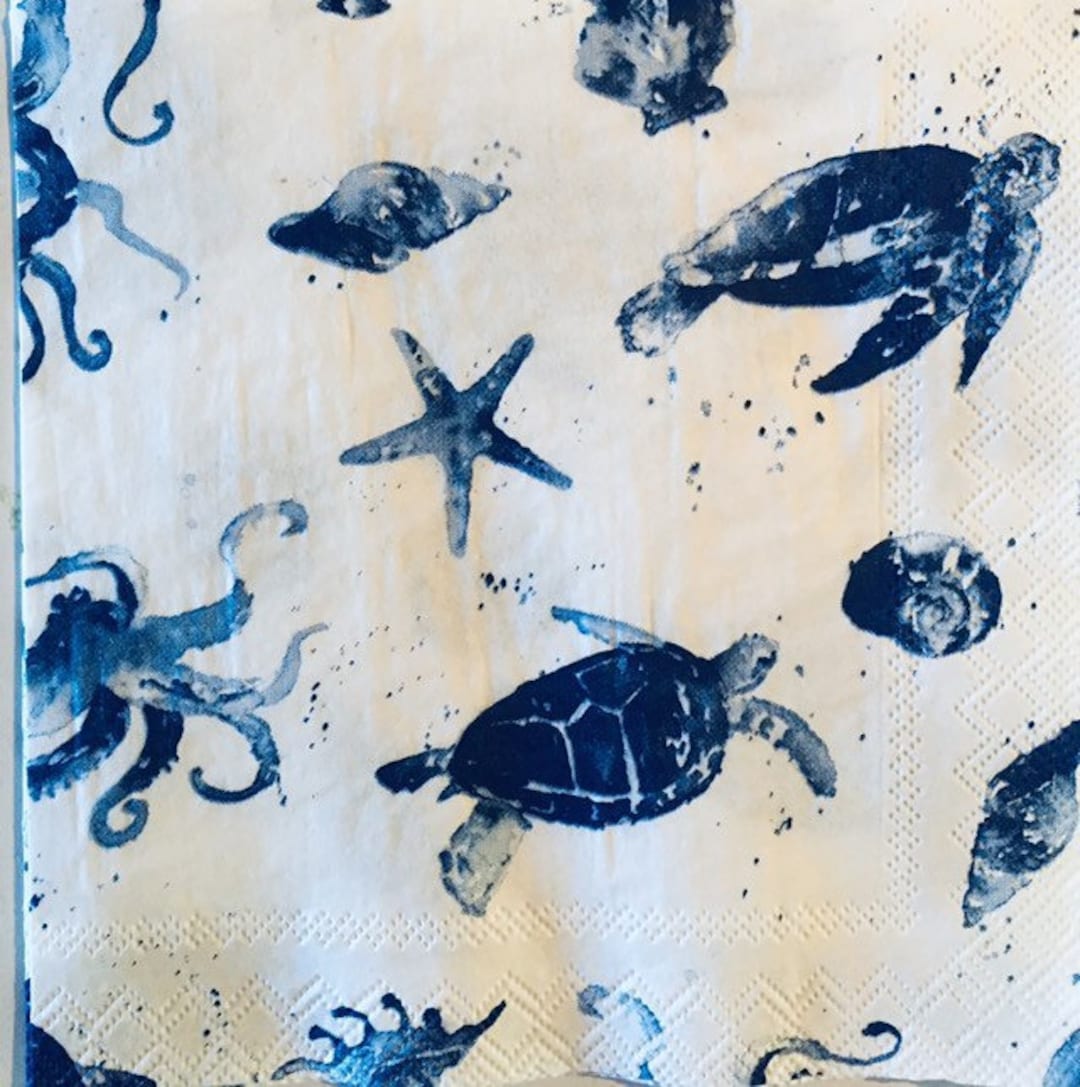 3 Decoupage Beverage Napkins, Blue Ocean Sea Life, 10" X 10" Unfolded ...