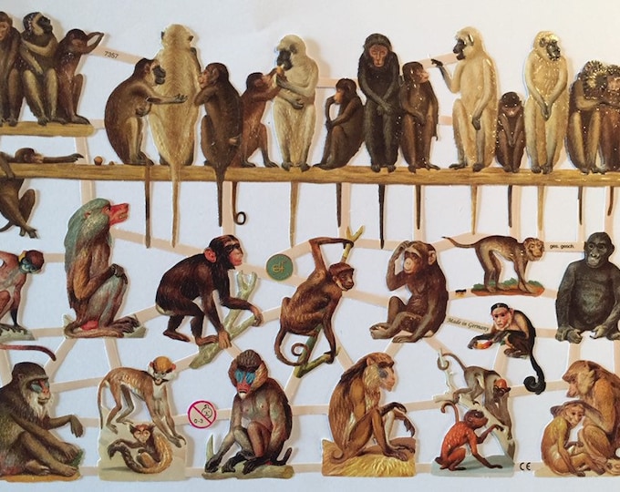 SCRAP RELIEFS Vintage Monkeys 1 Sheet 7357 Embossed Die Cuts Made in ...