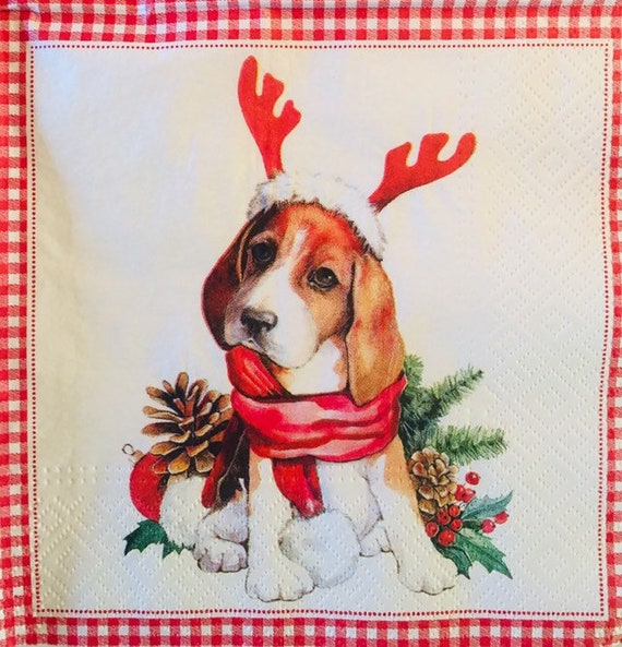 3 Decoupage Luncheon Napkins Christmas Beagle Dog 13 X | Etsy