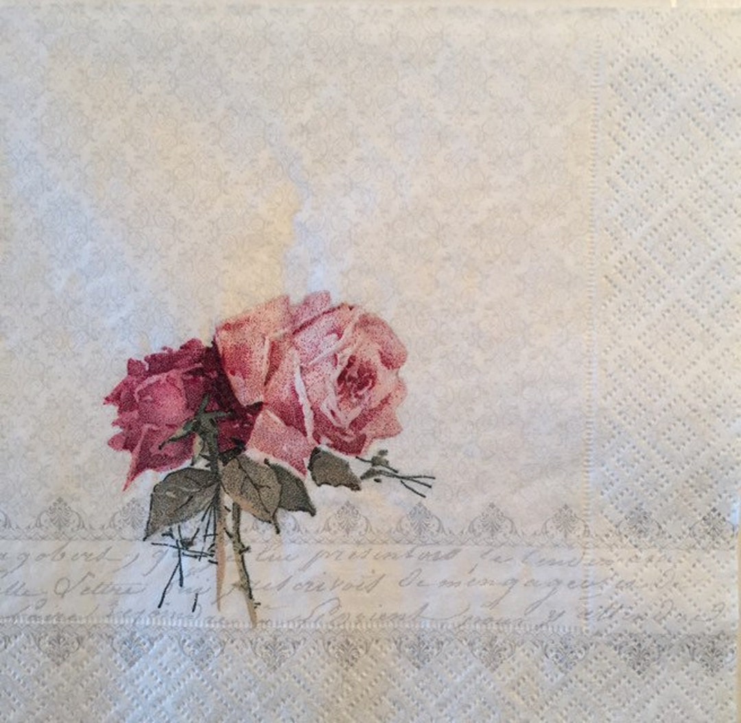 3 Decoupage Napkins, Sagen Vintage Two Roses Bouquet 13" X 13" - Etsy
