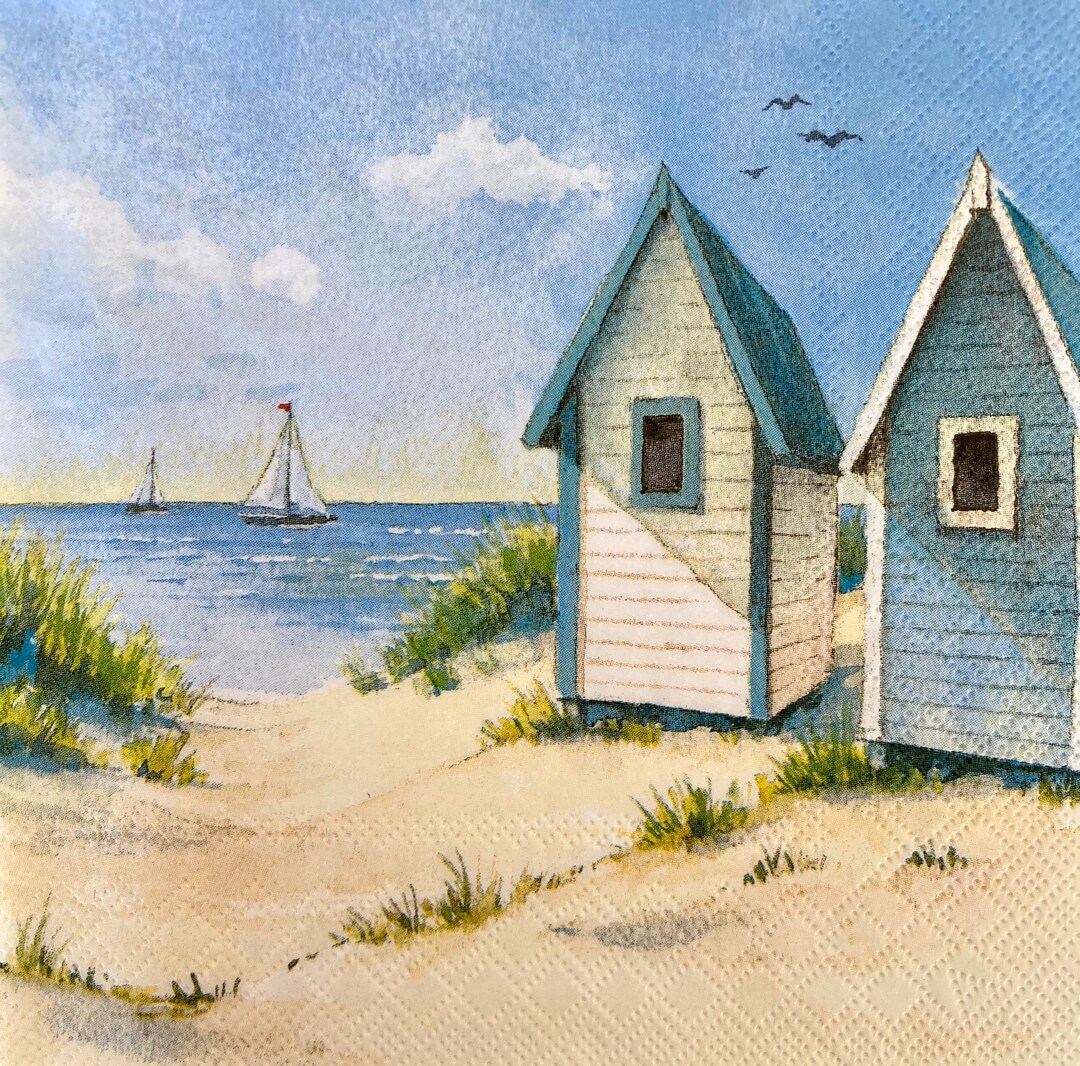 3 Decoupage Napkins, Sunny Seaside Beach 13" X 13" Unfolded - Etsy