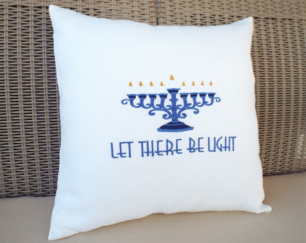 Let There be Light Light Embroidered Blue Menorah Pillow Cover | Etsy