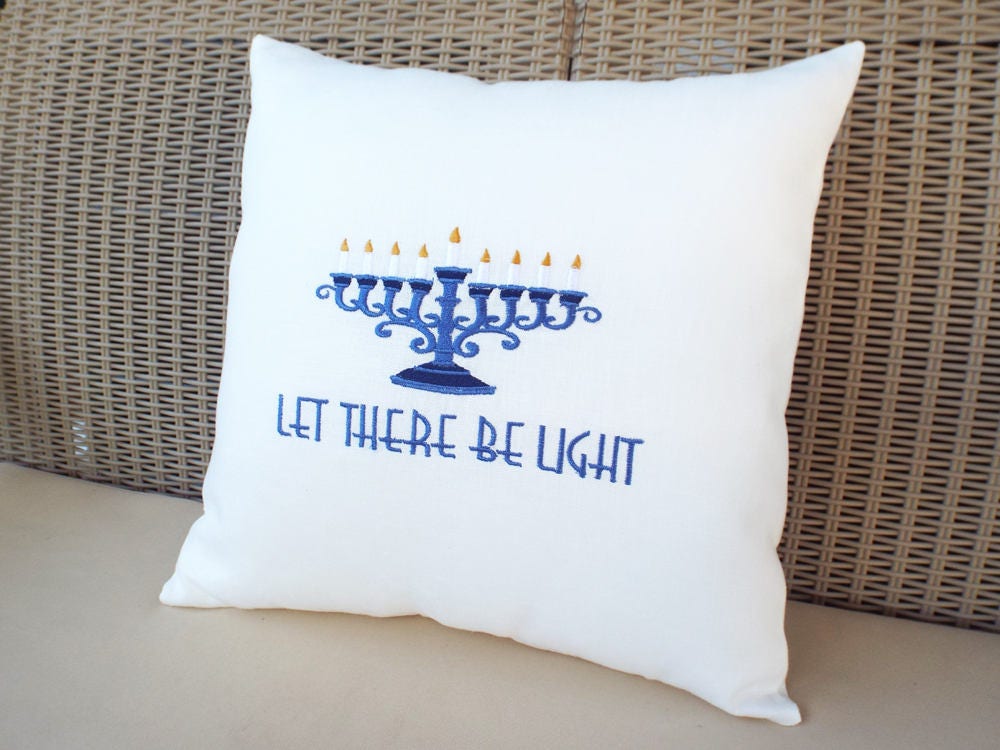 Let There be Light Light Embroidered Blue Menorah Pillow Cover | Etsy