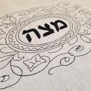 Black Embroidered Matzah Cover Natural Linen/cotton Fabric Jewish ...