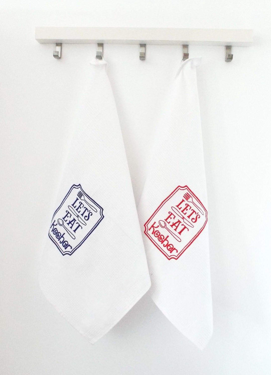 Milk Meat,kosher Tea Towels,hebrew Embroidery,blue and Red,chalav or ...