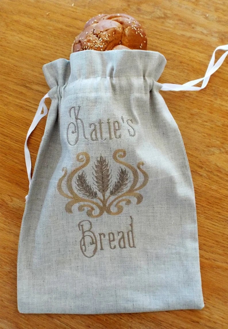 Natural Linen Bread Bag,personalized, Embroidered ,reusable Bread ...