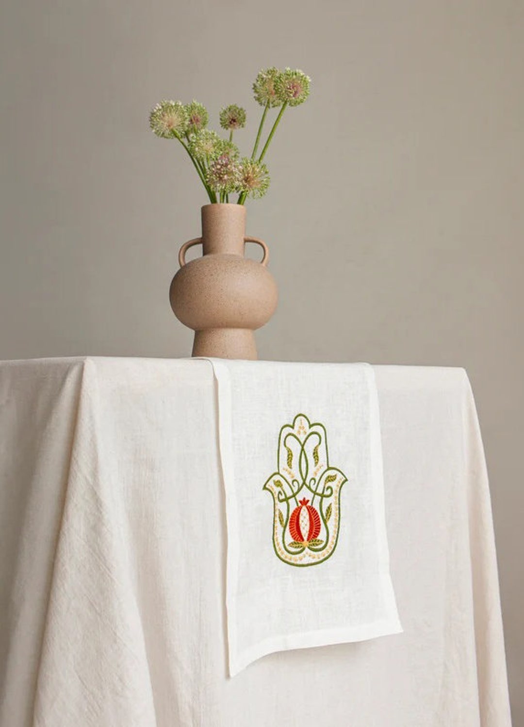 Jewish New Year Embroidered Linen Table Runner for Rosh Hashanah Chamsa ...