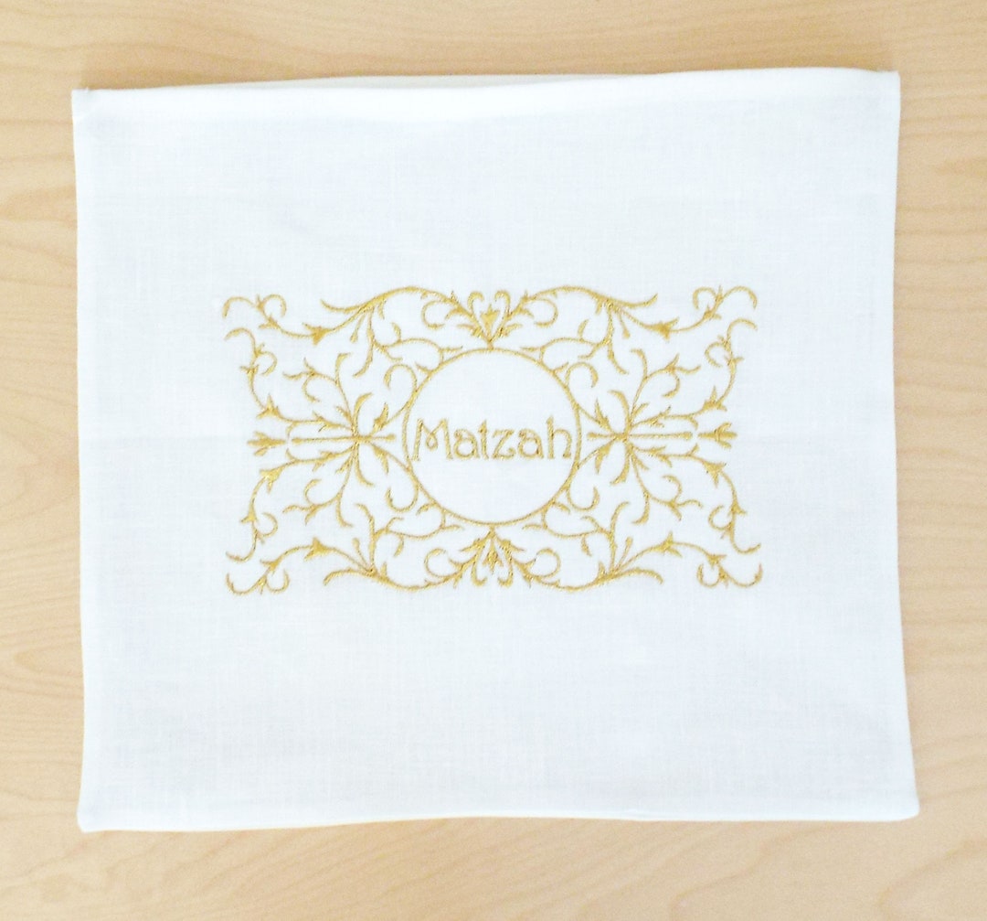 Gold or Silver Embroiderd Matzah Cover- 100% Linen - Pessach - Passover ...