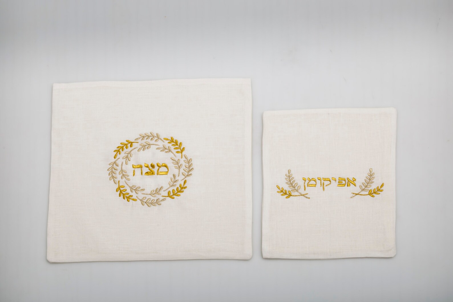 Gold Leaves Embroidered Afikoman Bag - 100% Linen - Pessach - Passover ...