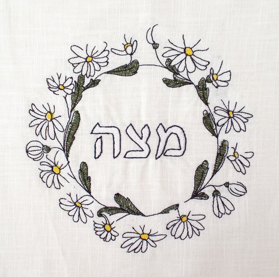 Passover Gift Matzah Cover Ivory Embroidered Matzah Cover Natural Linen ...