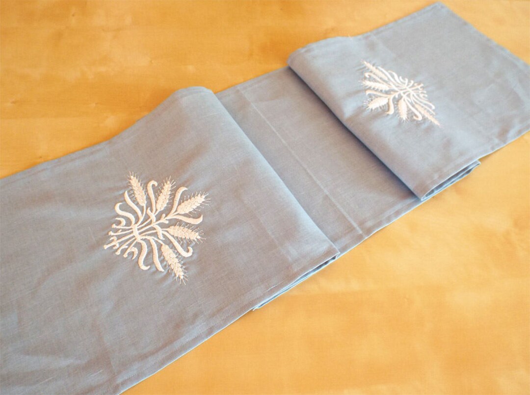 Shabbat Table Runner Dusty Blue Jewish Hostess Gift Jewish Celebrations ...