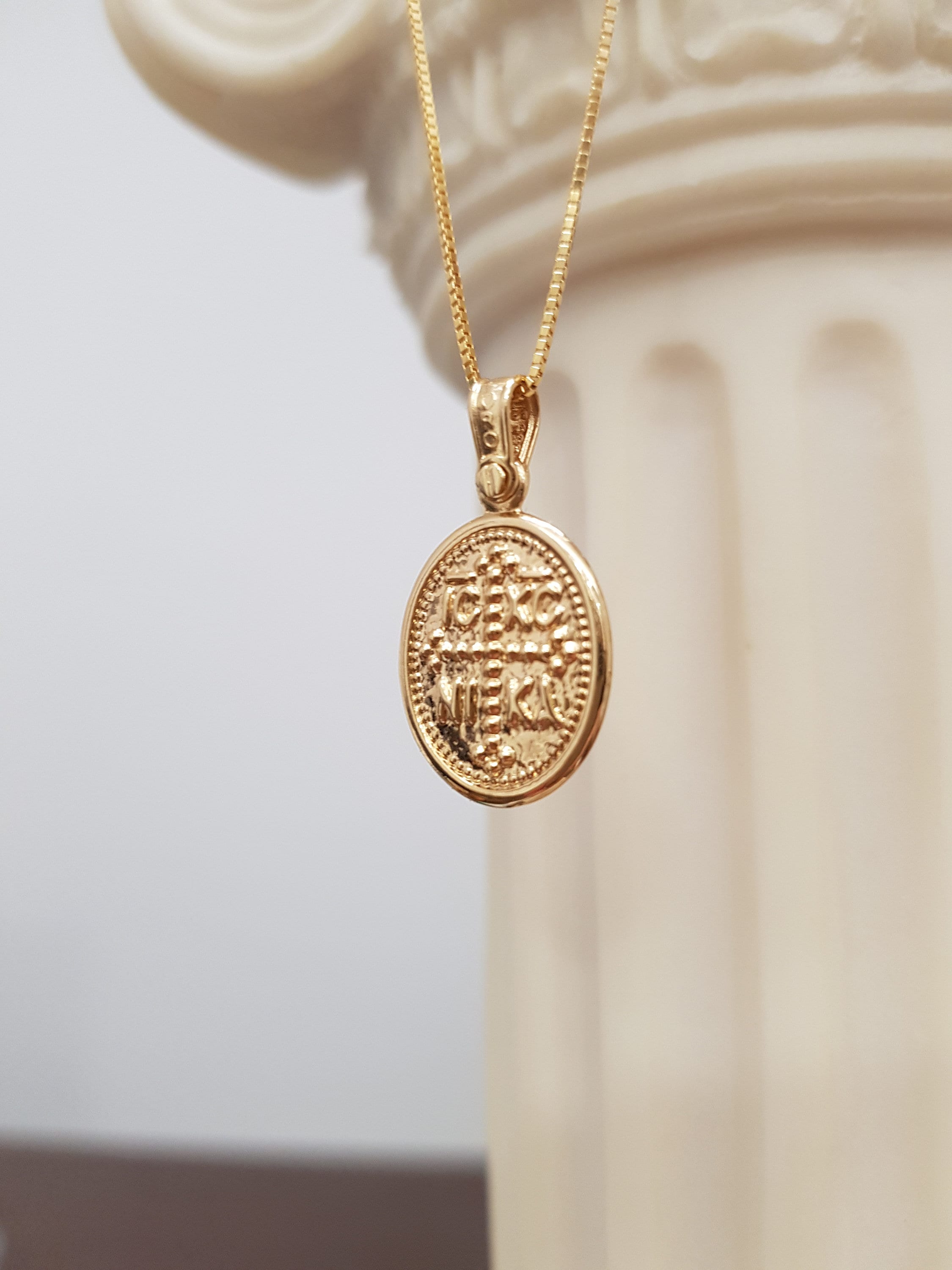 14k Solid Gold Constantinato Pendant: Byzantine Orthodox Coin Necklace ...