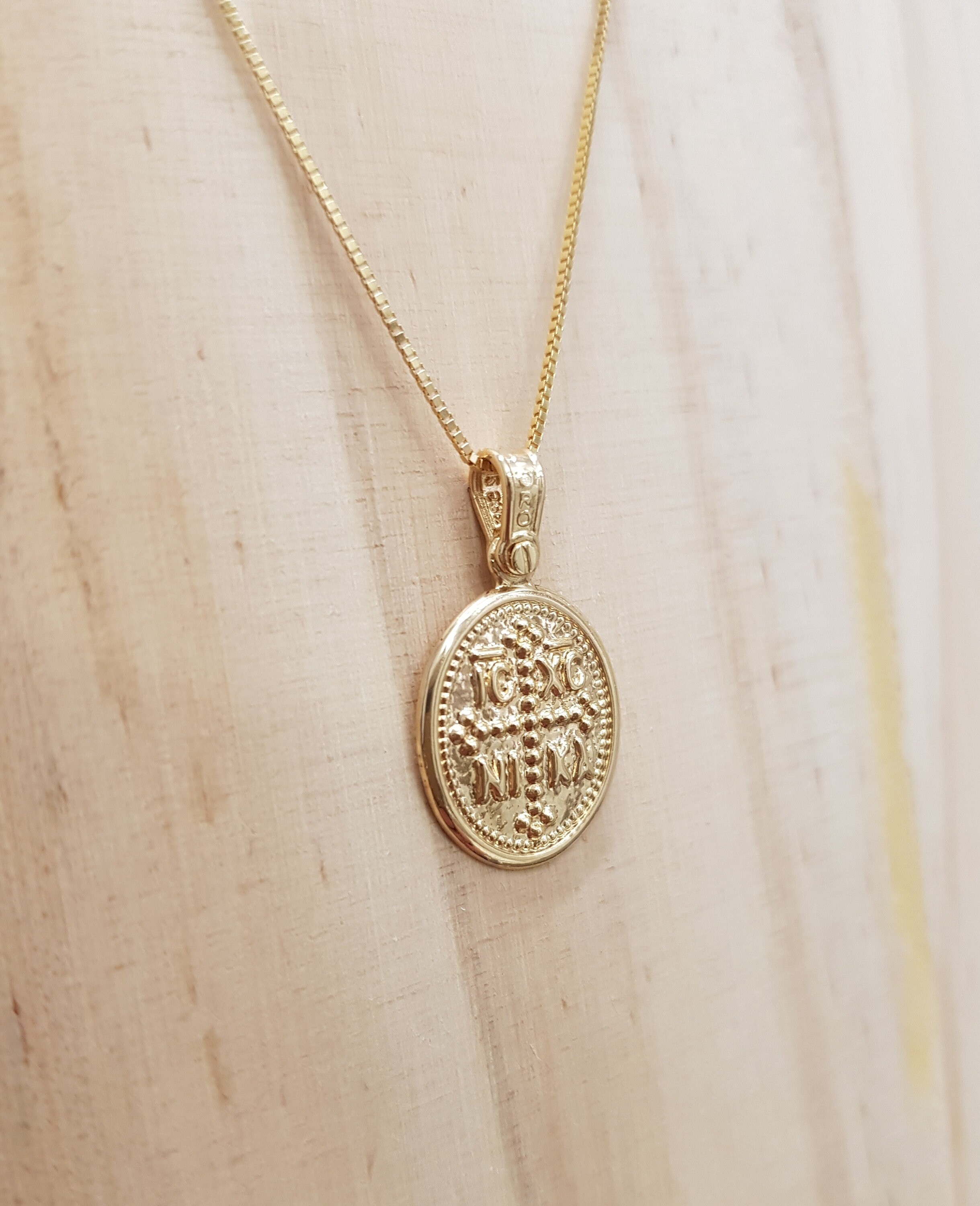 Gold Religious Pendant, Solid Gold 14k Coin, Constantinato, Orthodox ...