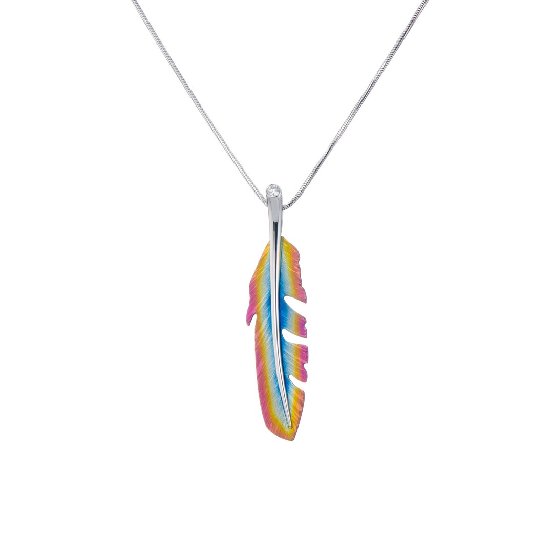 Colorful Titanium Feather Pendant With White 18k Gold - Etsy