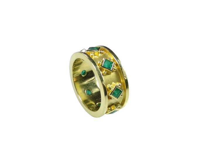 Handmade Band Column Ring Emeralds 18k Solid Gold - Etsy