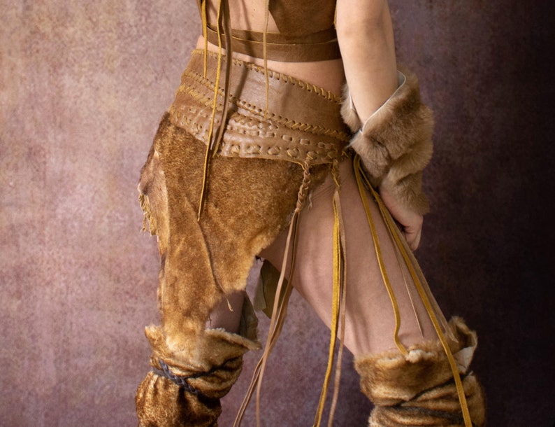Pixie Tribal Fur & Leather Skirt, Mini-skirt, Rugged Barbarian ...